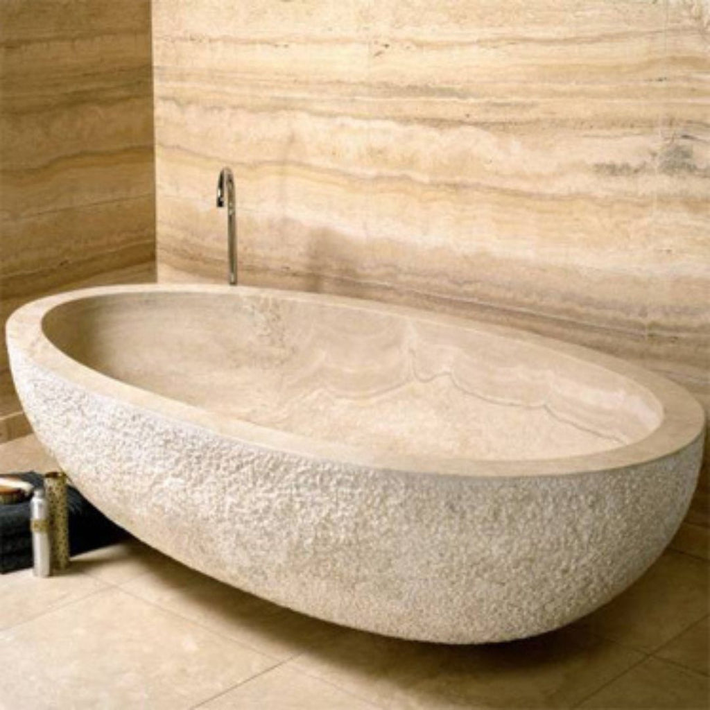 IVORY CROSS CUT Honed/Filled Elongated Round Bathtub
